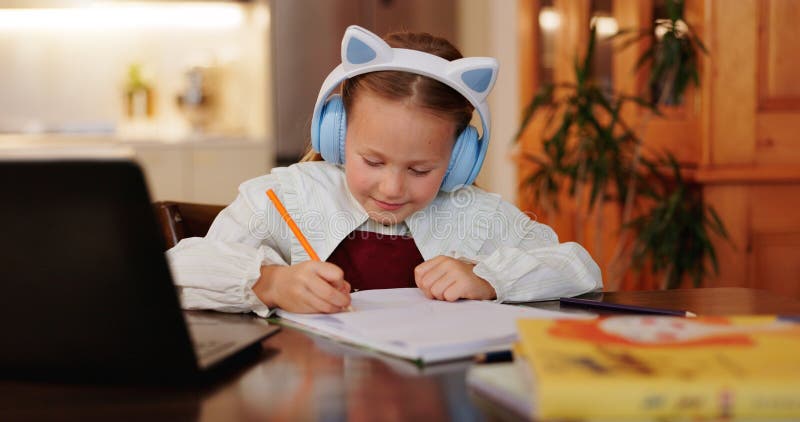 Laptop, Writing and Studying with Child for Online Class, Streaming and ...