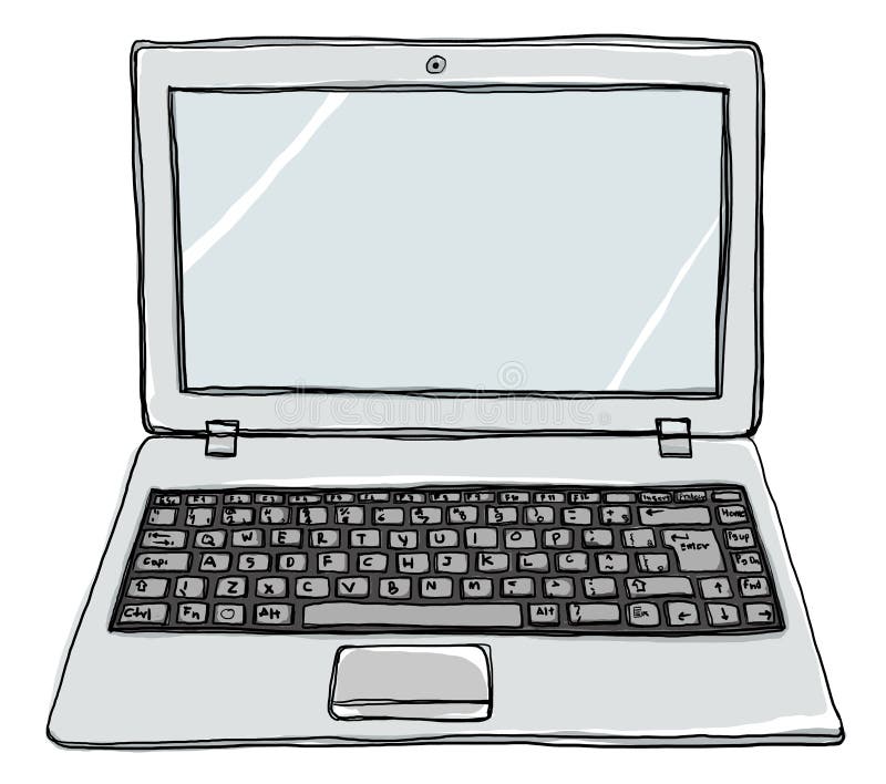 Kunst-Vektorillustration Des Laptops Hand Gezeichnete Nette Vektor ...