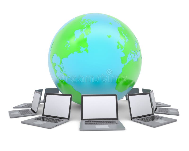 Laptops around the world stock illustration. Illustration of connection ...