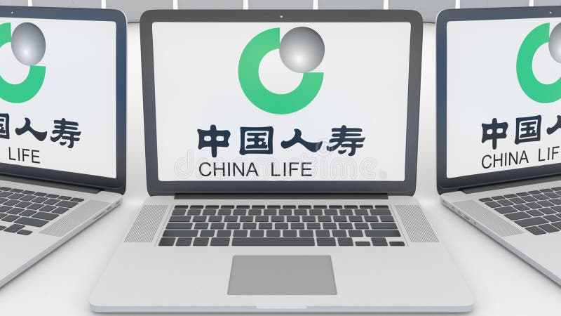Laptops with China Life Insurance Company Logo on the Screen. Computer ...
