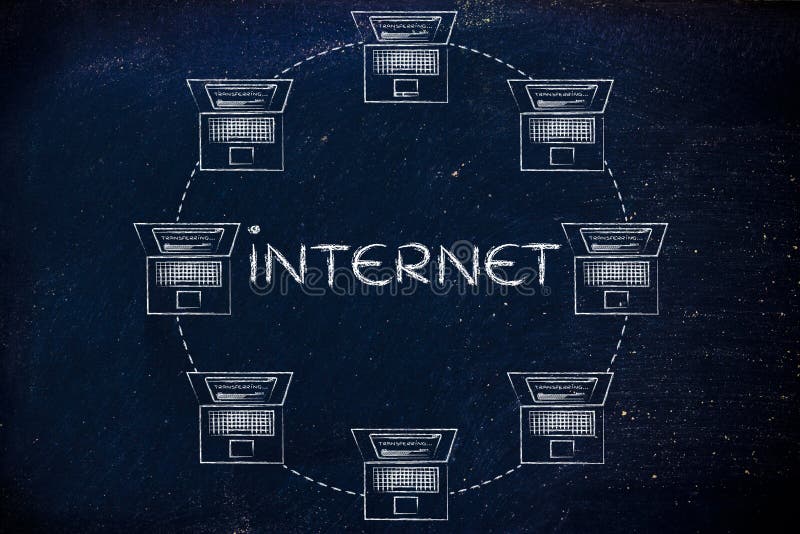 Laptops in a Circle Shaped Network, with Text Internet Stock Image ...