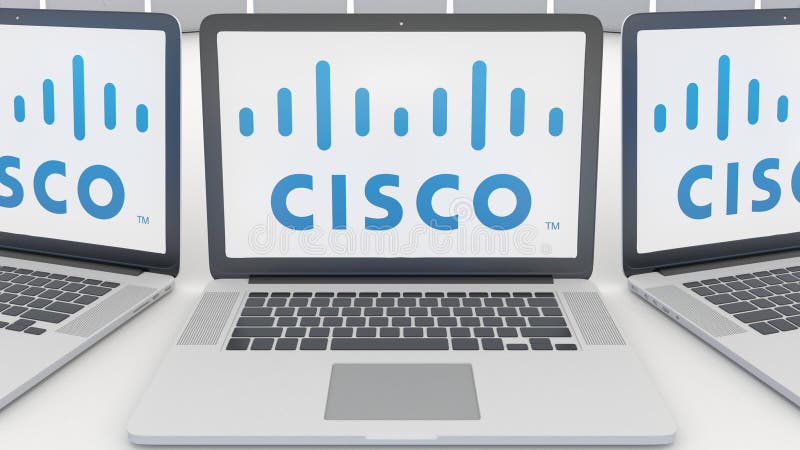 Laptop with Cisco Systems Logo. Computer Technology Conceptual ...