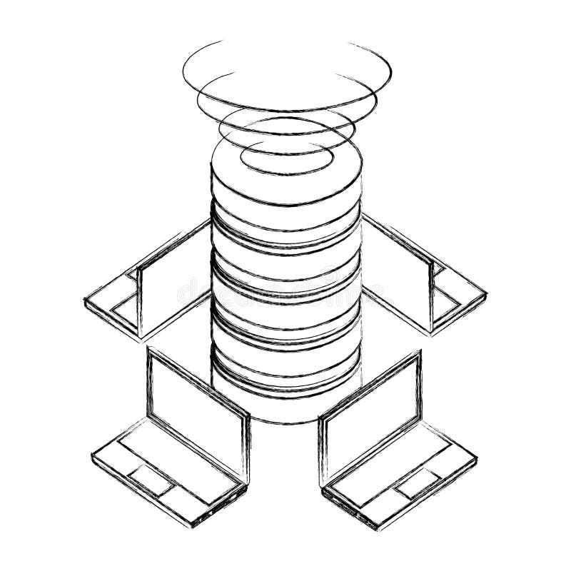 Laptops Connected Database Server Network Digital Technology Stock