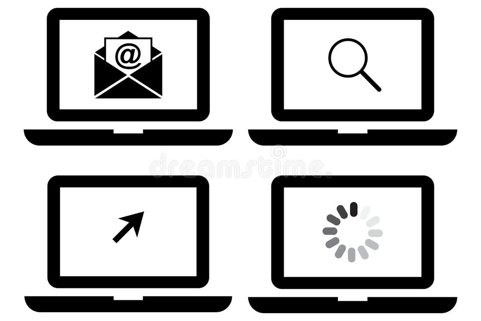 Laptops with Cursor, Open Email, Search and Loading Process Icon ...