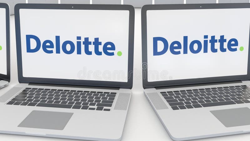 Deloitte Logo on a Skyscraper Facade Reflecting Clouds, Time Lapse ...