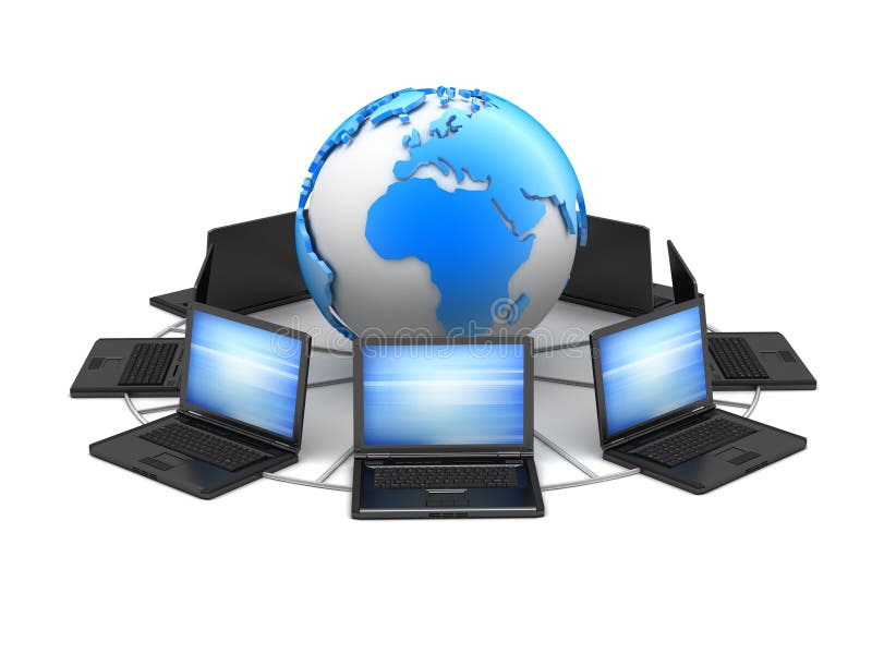 Laptops and Earth Globe - Computer Network Stock Illustration ...