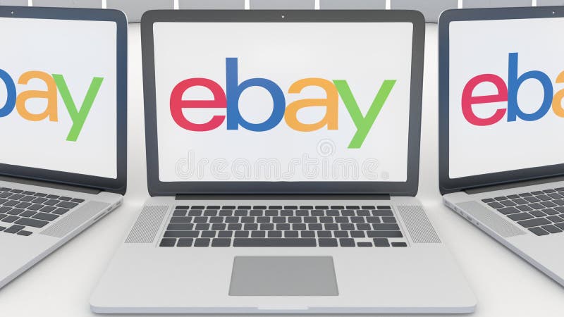 Laptops with EBay Inc. Logo on the Screen. Computer Technology ...