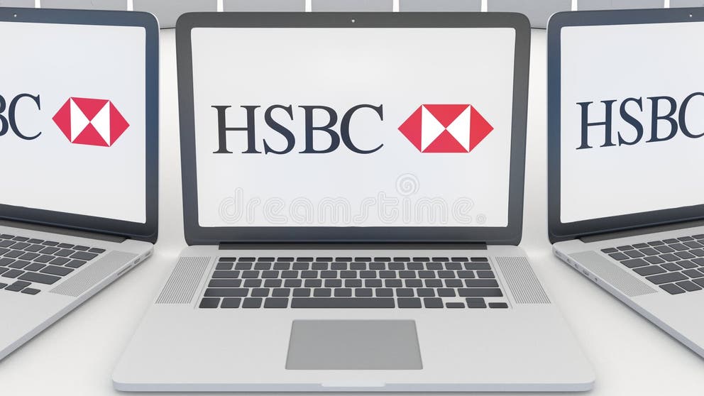 Laptops with HSBC Logo on the Screen. Computer Technology Conceptual ...