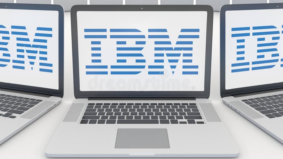 Laptops with IBM Logo on the Screen. Computer Technology Conceptual ...