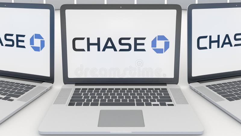 Laptops with JPMorgan Chase Bank Logo on the Screen. Computer ...
