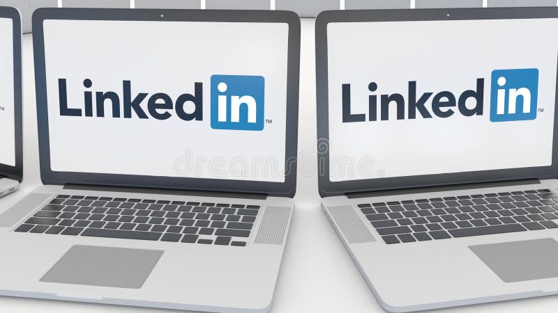 Laptops with LinkedIn Logo on the Screen. Computer Technology ...