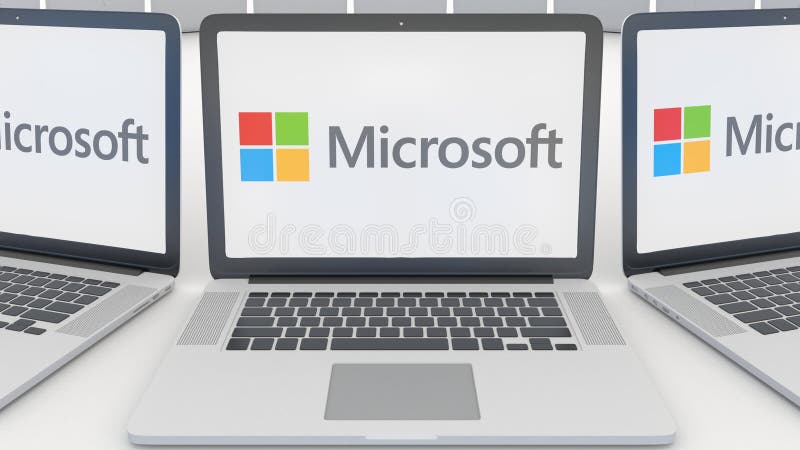 Laptops with Microsoft Logo on the Screen. Computer Technology ...