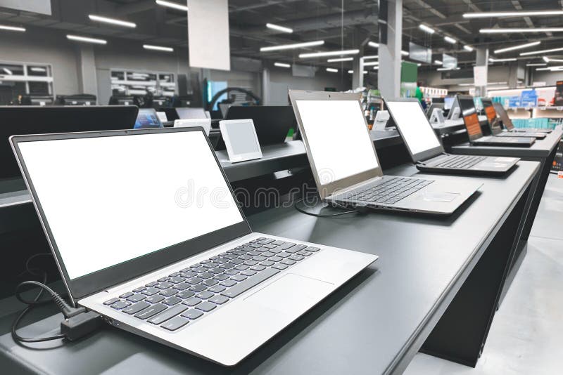 Laptops in a Modern Technology Store. Department of Computers in the ...
