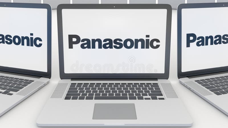 Laptops with Panasonic Corporation Logo on the Screen. Computer ...