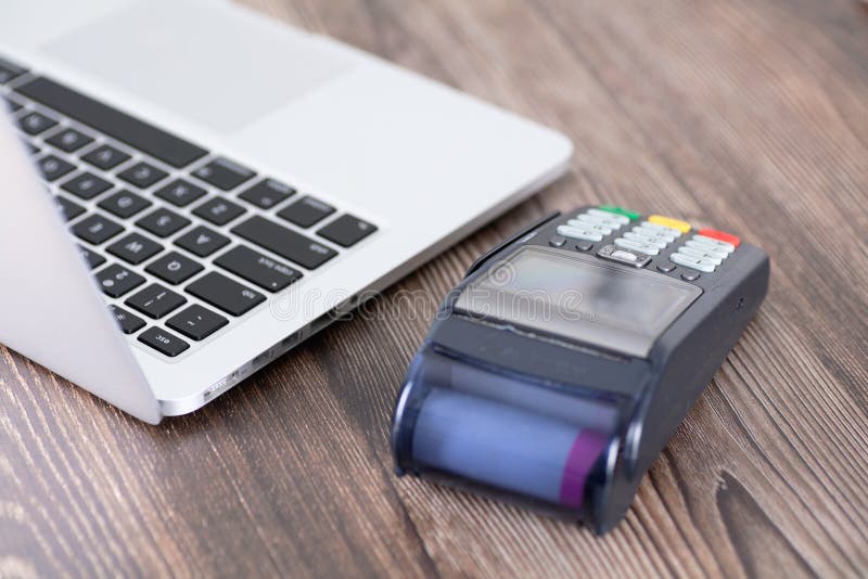Laptops and POS Machines on Table Stock Image - Image of internet ...