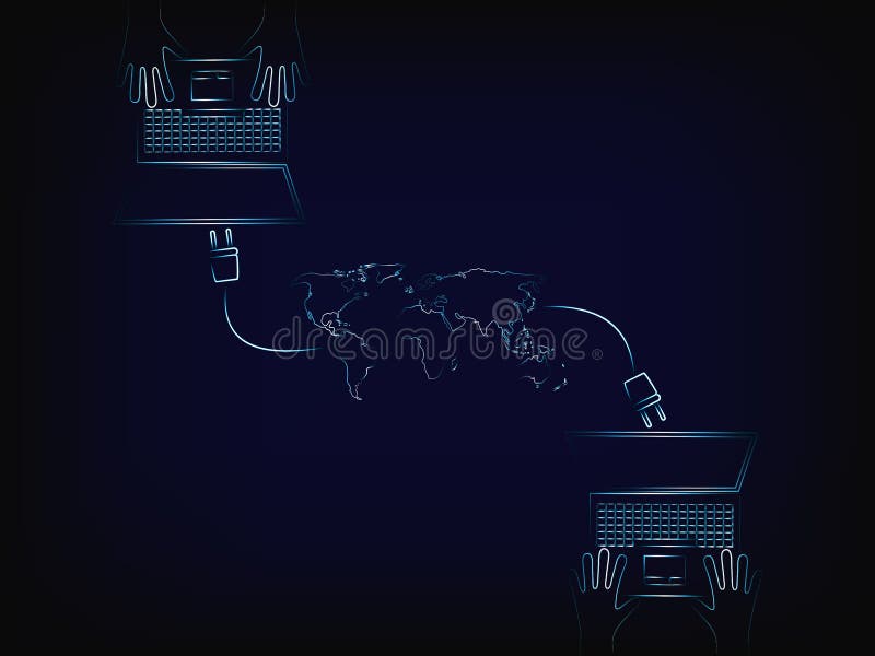 Laptops Remotely Connected To Global Network Stock Vector ...