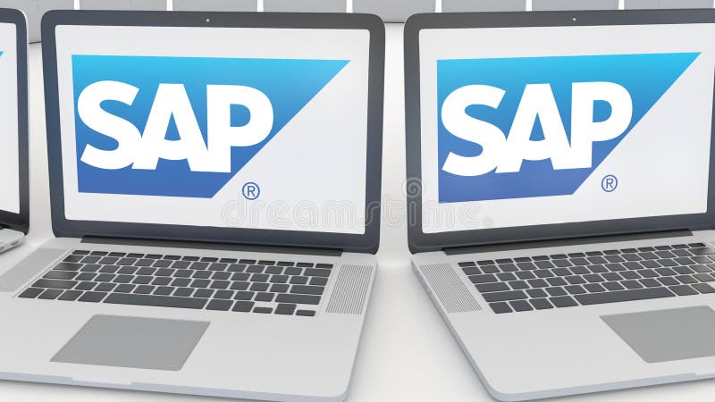 Laptops with SAP SE Logo on the Screen. Computer Technology Conceptual ...