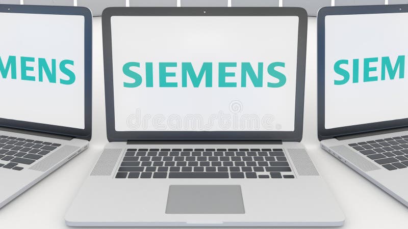 Laptops with Siemens Logo on the Screen. Computer Technology Conceptual ...