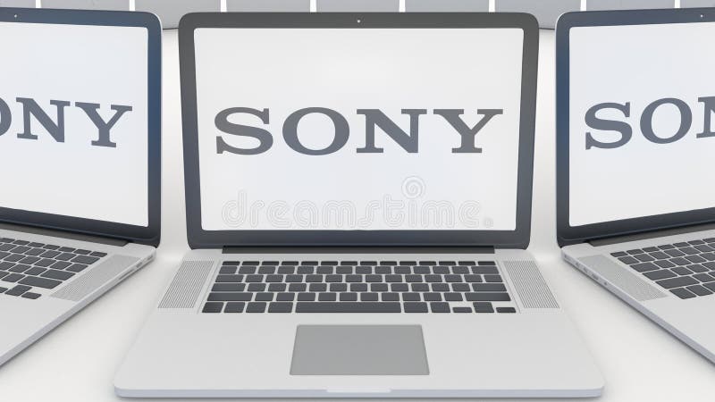 Laptops with Sony Corporation Logo on the Screen. Computer Technology ...