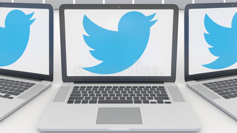 Laptops with Twitter, Inc. Logo on the Screen. Computer Technology ...