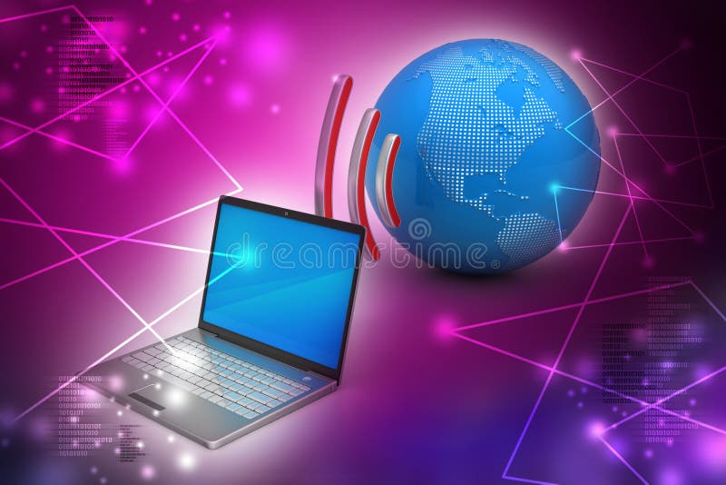 Laptops Wireless Connection with Earth Stock Illustration ...