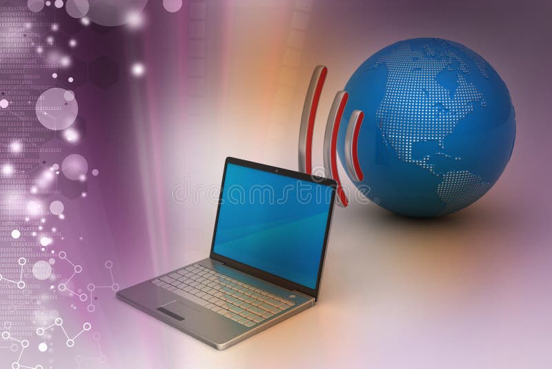 Laptops Wireless Connection with Earth Stock Illustration ...