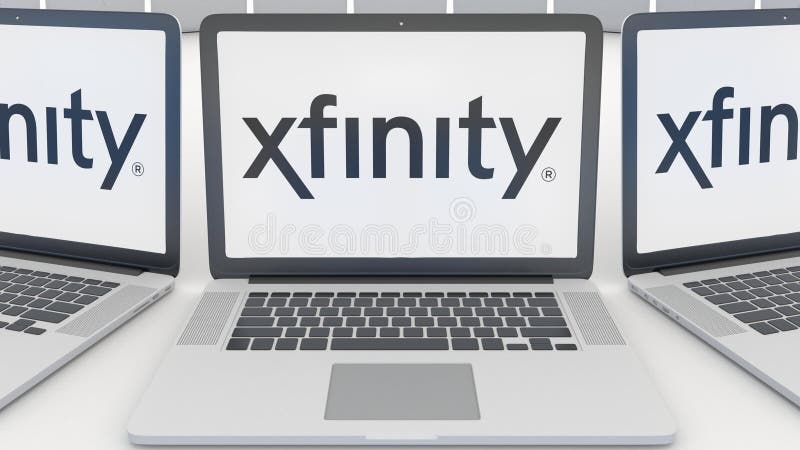 Laptops with Xfinity Logo on the Screen. Computer Technology Conceptual ...