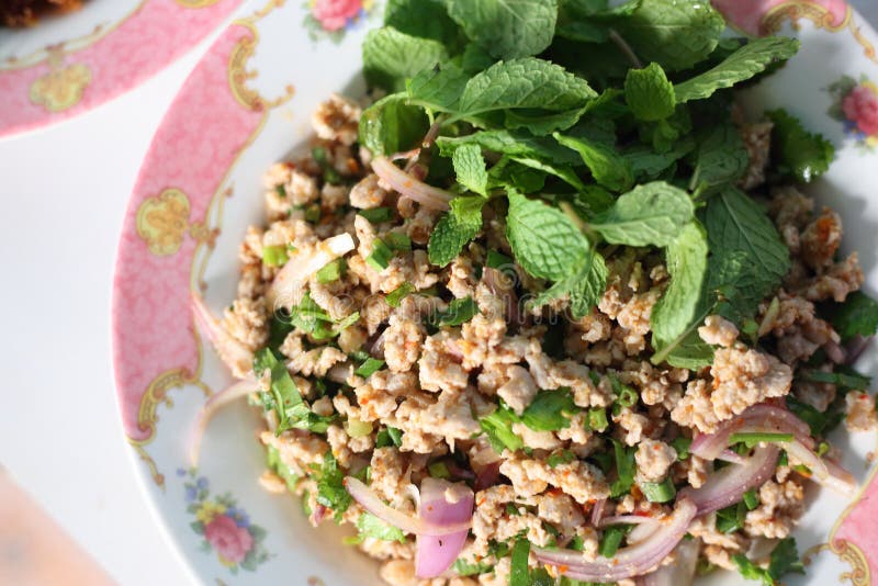 Larb pork stock image. Image of plate, cooked, eating - 85147783