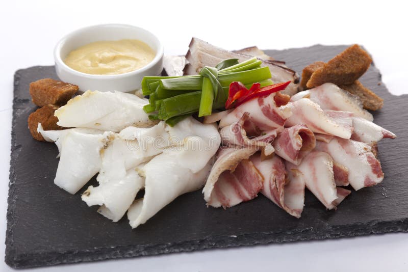 Lard and Bacon on a Black Plate Stock Image - Image of dinner, gourmet ...