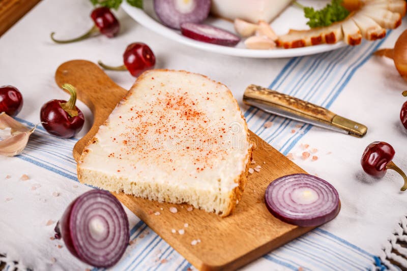 Lard Bread with Red Paprika Stock Image - Image of powder, fatty: 81007347