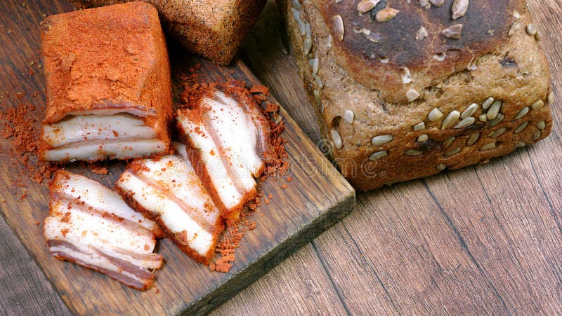 Lard in red pepper. stock image. Image of cooked, dinner - 113282345