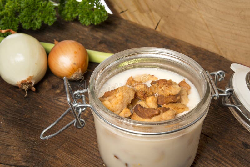 Lard with Render Pork Fat Cubes Greaves Stock Photo - Image of bowl ...