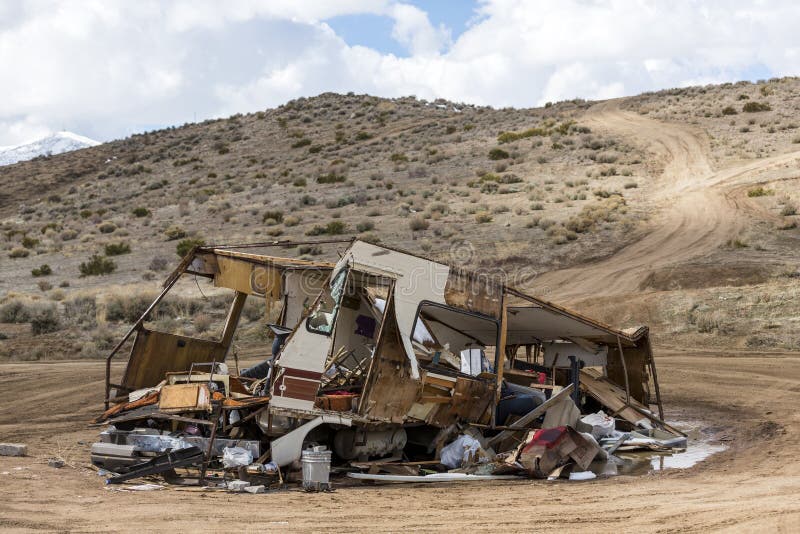 Large Abandoned Dilapidated Recreational Vehicle Dumped in the Desert ...