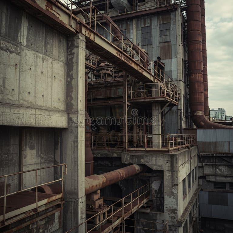 A Large, Abandoned Industrial Complex with Rusted Metal Structures and ...