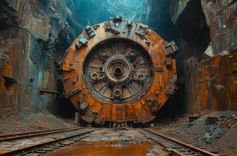 Large Abandoned Mining Machine in Cavern Stock Photo - Image of rust ...
