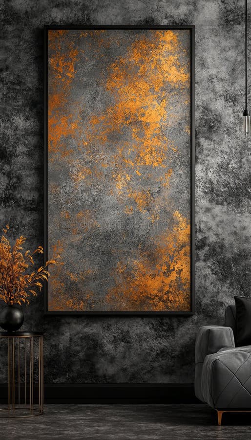 Large Abstract Copper and Rust Painting in Modern Interior with ...
