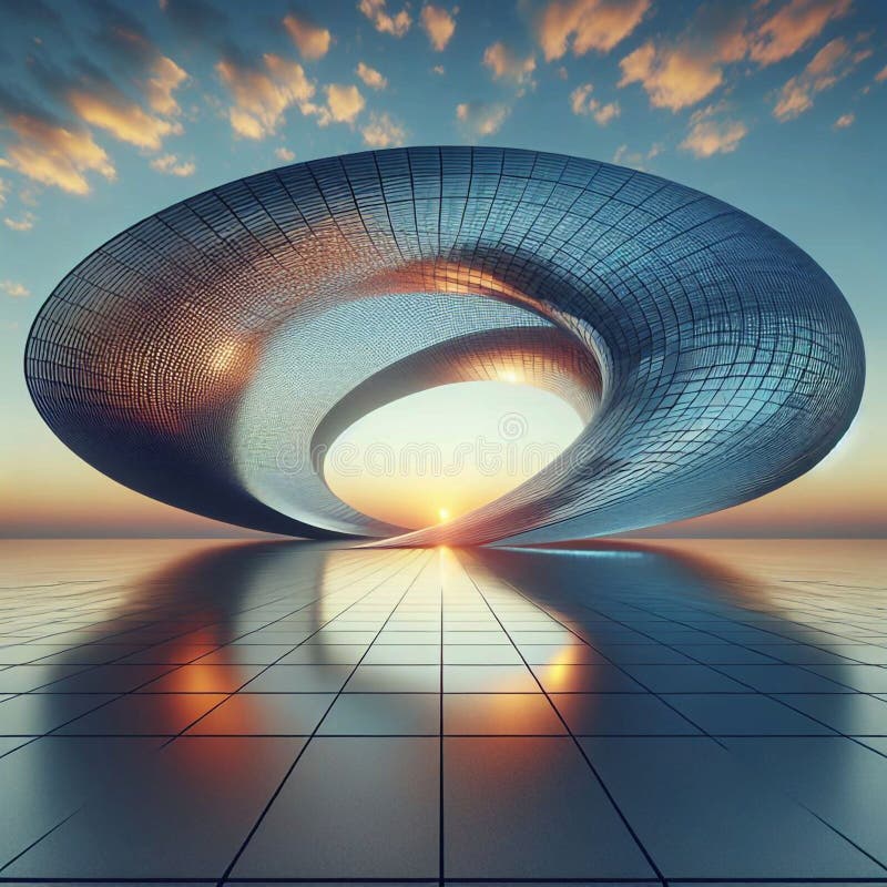A Large, Abstract Metallic Structure Resembling a Mobius Strip Sits on ...