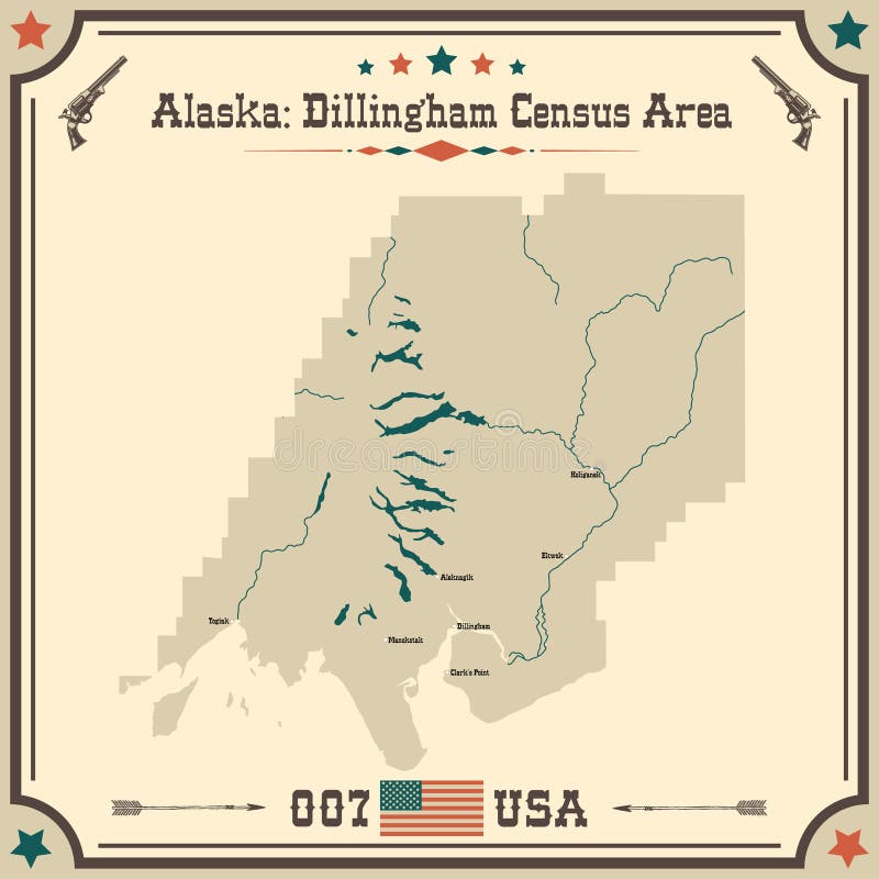 Vintage Map of Dillingham Census Area in Alaska, USA. Stock Vector ...