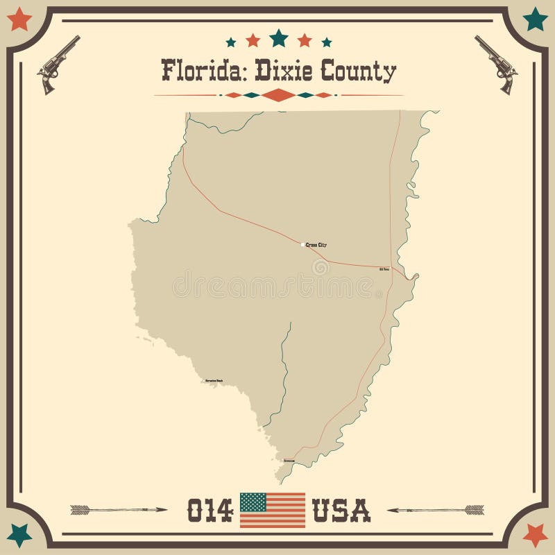 Map of Dixie County, Florida, USA with Vintage Colors Stock Vector ...