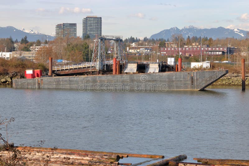 River Barge with Loading Ramp Stock Photo - Image of outside, cable ...