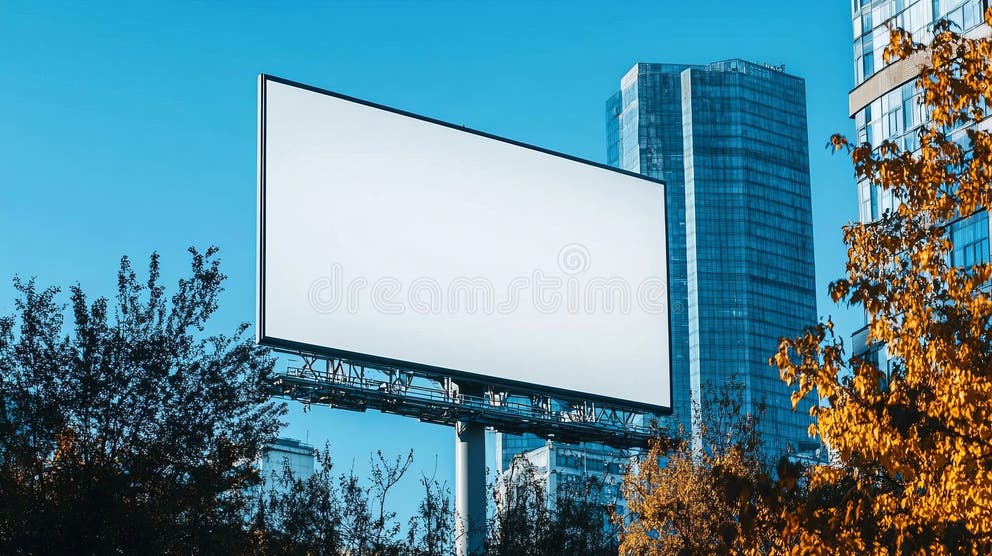 Large Advertising Structure with an Empty Banner Surrounded by Greenery ...