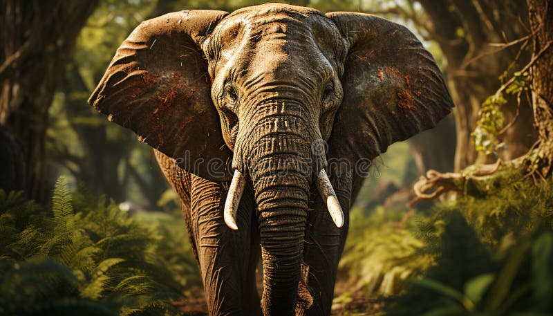 Large African Elephant Walking in the Tropical Rainforest Generated by ...