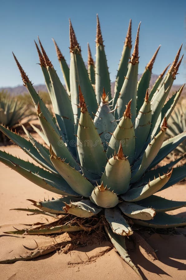 Majestic Desert Agave Plant with Sharp Spines Under Bright Sunlight ...