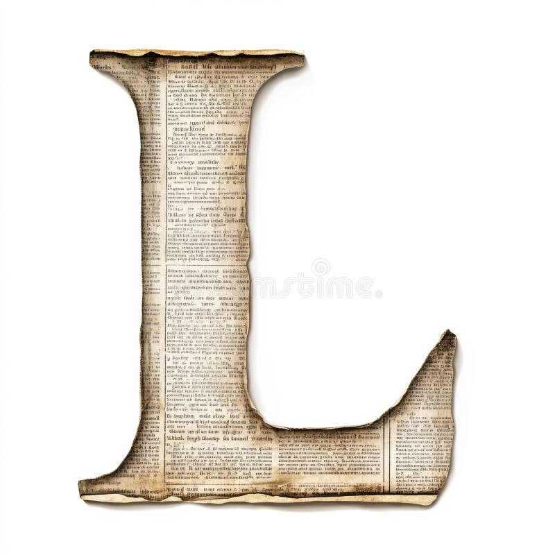 A Large, Aged Letter "L" Made of Newspaper, Featuring a Distressed and ...