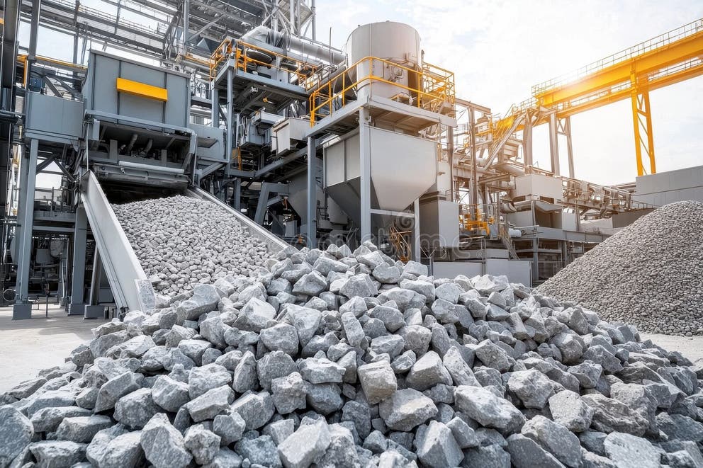Large Aggregate Processing Plant for Combining Steel and Raw Materials in Industrial Setting ...