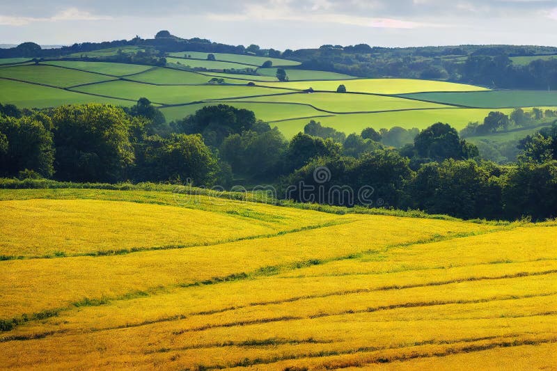 Large Agricultural Field with Cut Spikelets of Wheat Stock Illustration ...