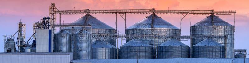 Large Agricultural Grain Processing Plant at Sunset Stock Image - Image ...