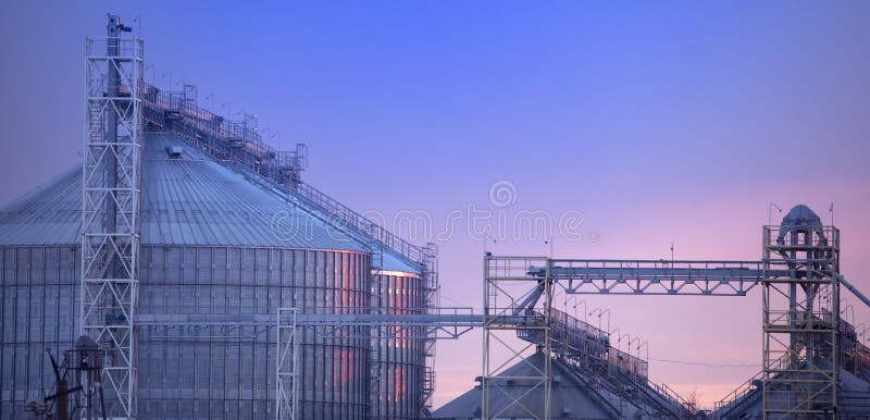 Large Agricultural Grain Processing Plant at Sunset Stock Photo - Image ...
