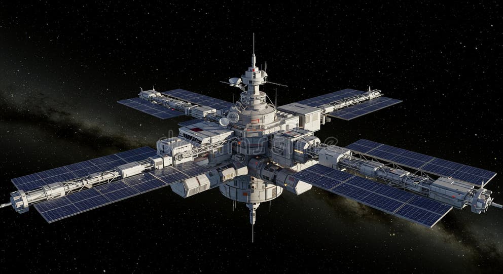 A Large, AI-generated Space Station Featuring an Intricate Design with ...