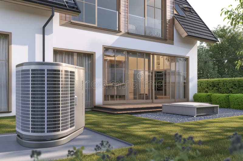 Large Air Conditioner Unit Installed Outside a Residential Home Stock ...